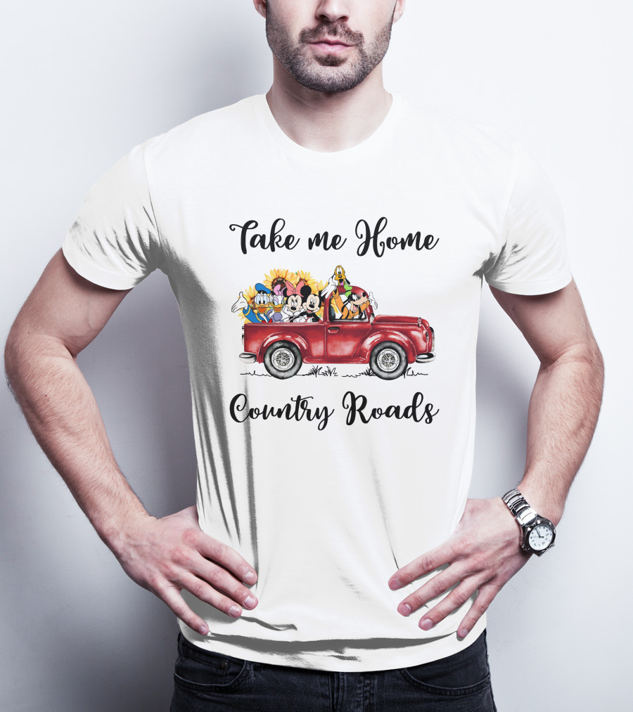 Take Me Home Country Roads Red Truck Disney Characters T-Shirt