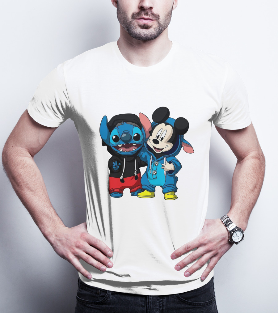 Mickey And Stitch Friendship Hoodie Cartoon Crossover T-Shirt
