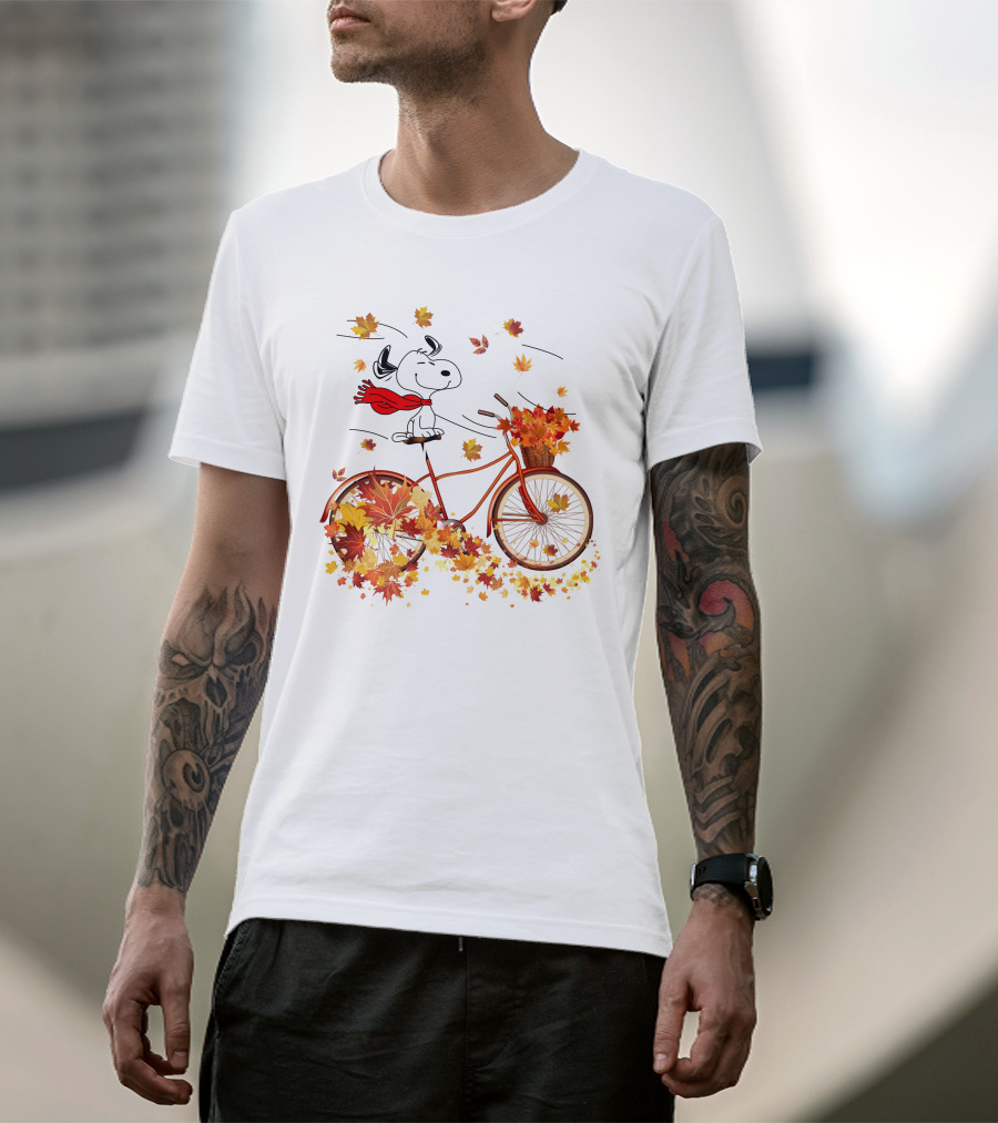 Snoopy Bicycle Autumn Leaves Ride T-Shirt