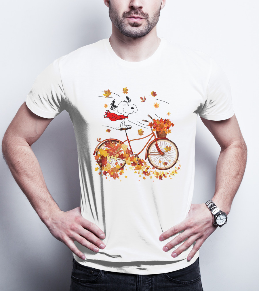 Snoopy Bicycle Autumn Leaves Ride T-Shirt