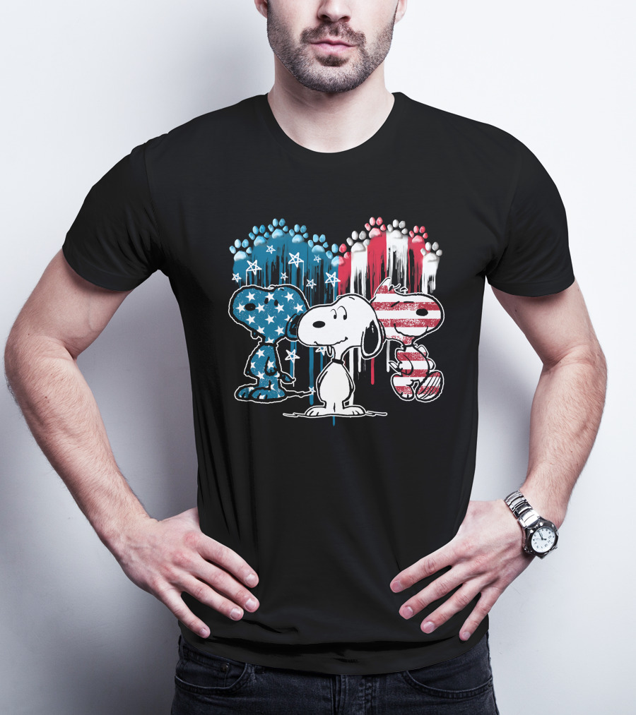 Snoopy US Flag Paws Drip Stars Stripes T-Shirt