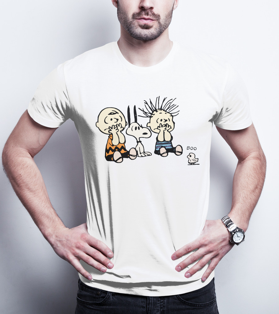 Peanuts Characters With Snoopy And Bird Saying Boo T-Shirt