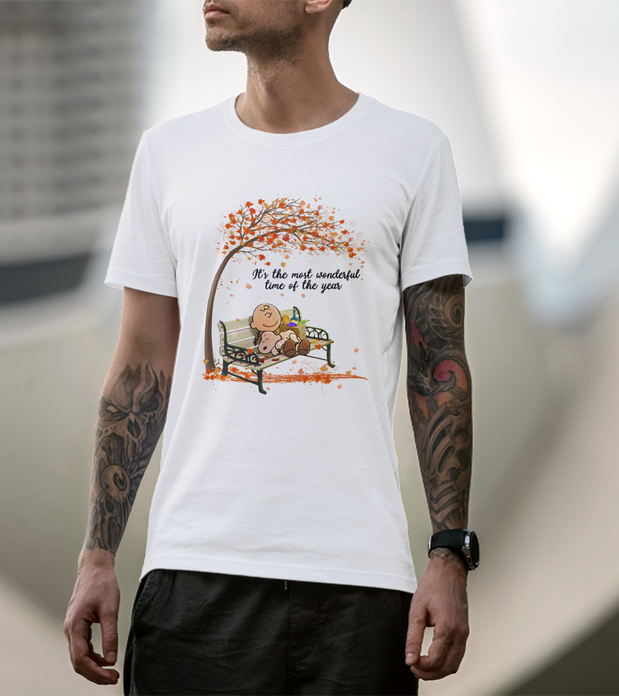 It's The Most Wonderful Time Of The Year Autumn Leaves Bench Scene T-Shirt