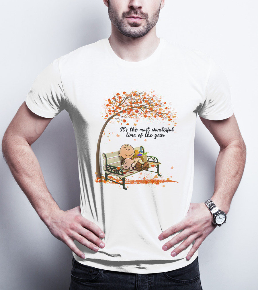 It's The Most Wonderful Time Of The Year Autumn Leaves Bench Scene T-Shirt