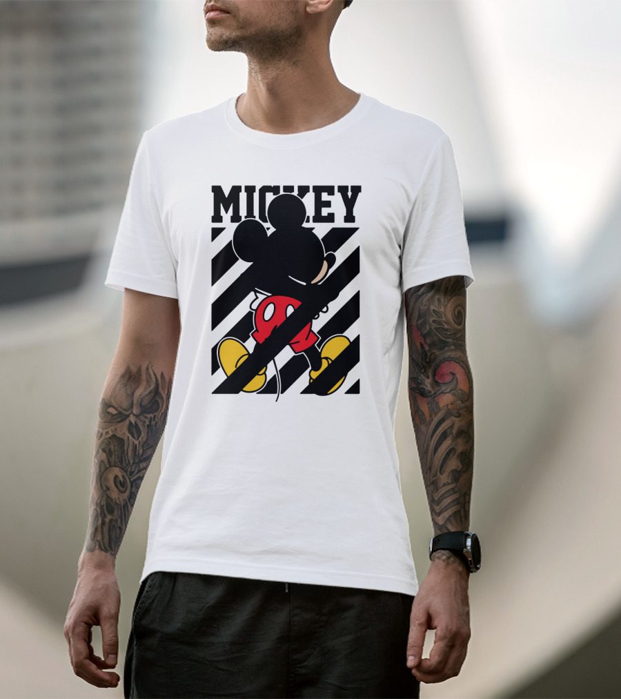 Mickey Mouse Black And White Stripes Red Yellow T-Shirt