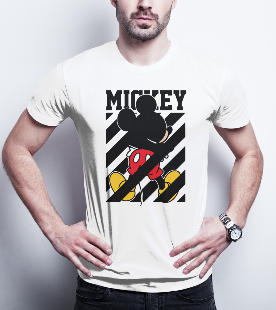 Mickey Mouse Black And White Stripes Red Yellow T-Shirt