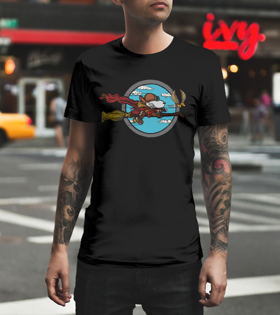 Skyward Wizard Flying Ace With Golden Snitch Chase T-Shirt