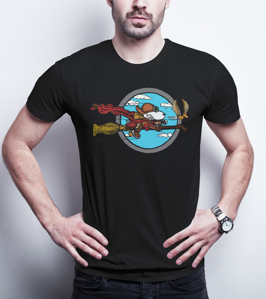 Skyward Wizard Flying Ace With Golden Snitch Chase T-Shirt