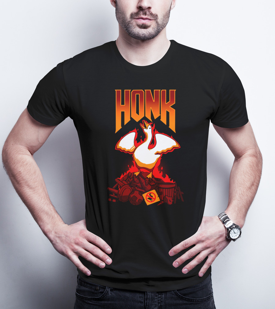 HONK Goose On Junk Pile With Flames T-Shirt