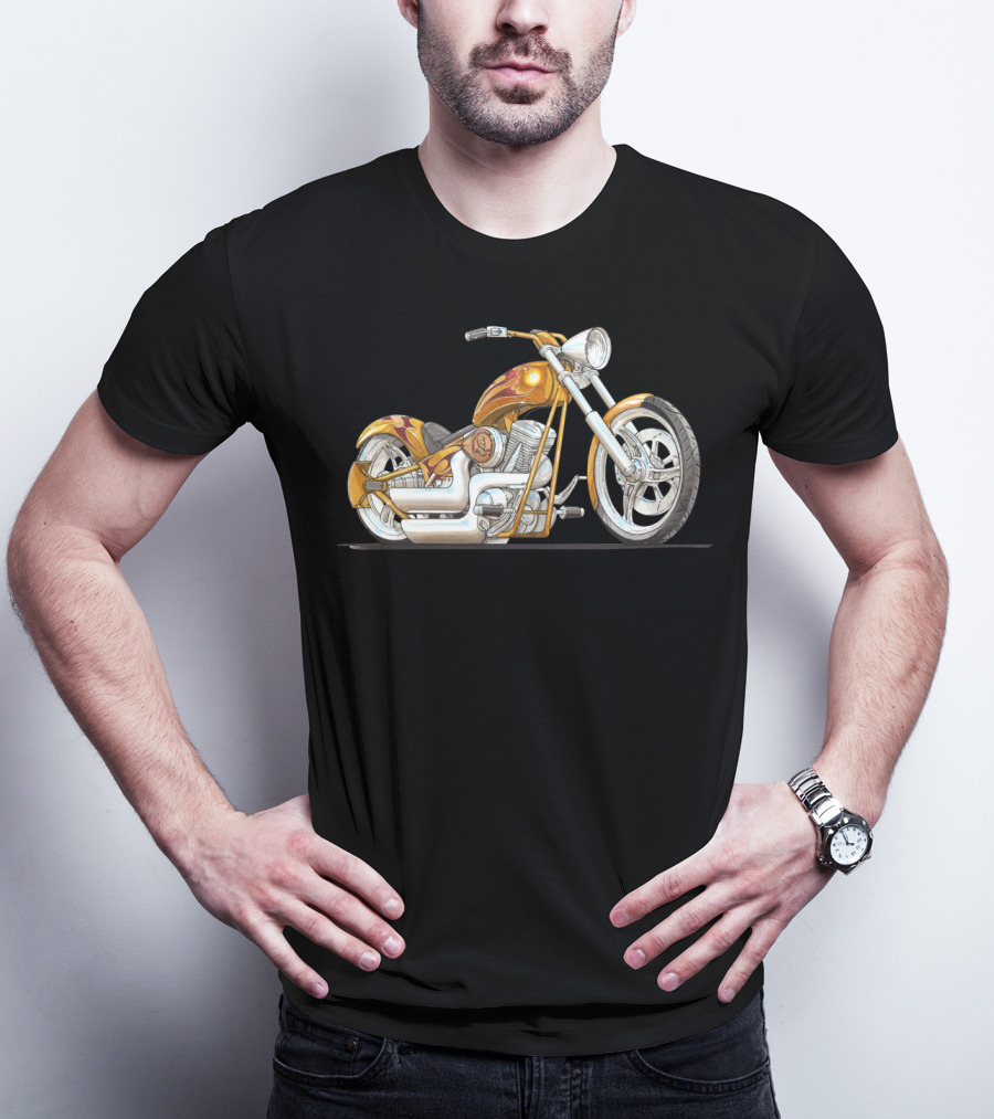 Best Motorcycle Custom Chopper Fiery Chrome T-Shirt
