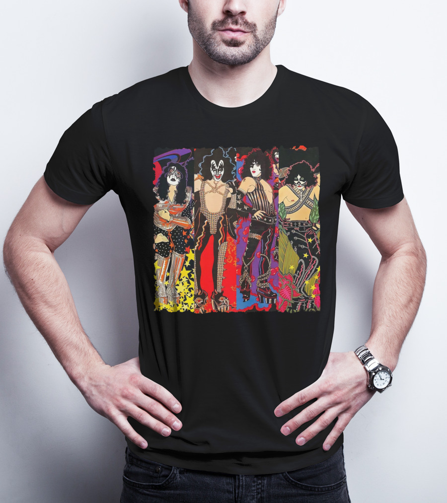 ISS2 KISS Band Cartoon Style Characters T-Shirt