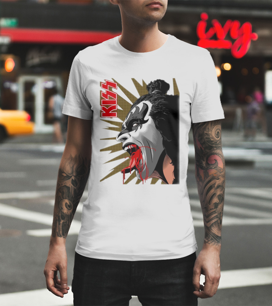 KISS Demon Face Makeup With Blood Spatter T-Shirt