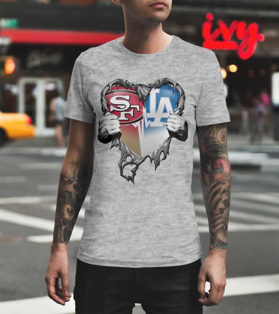 Sf La Heart Rivalry Baseball Fan Passion T-Shirt