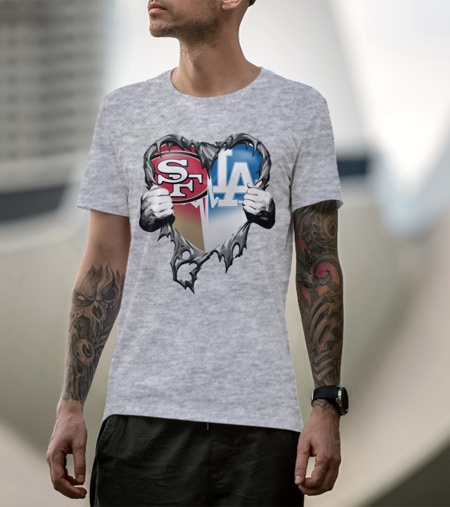 Sf La Heart Rivalry Baseball Fan Passion T-Shirt