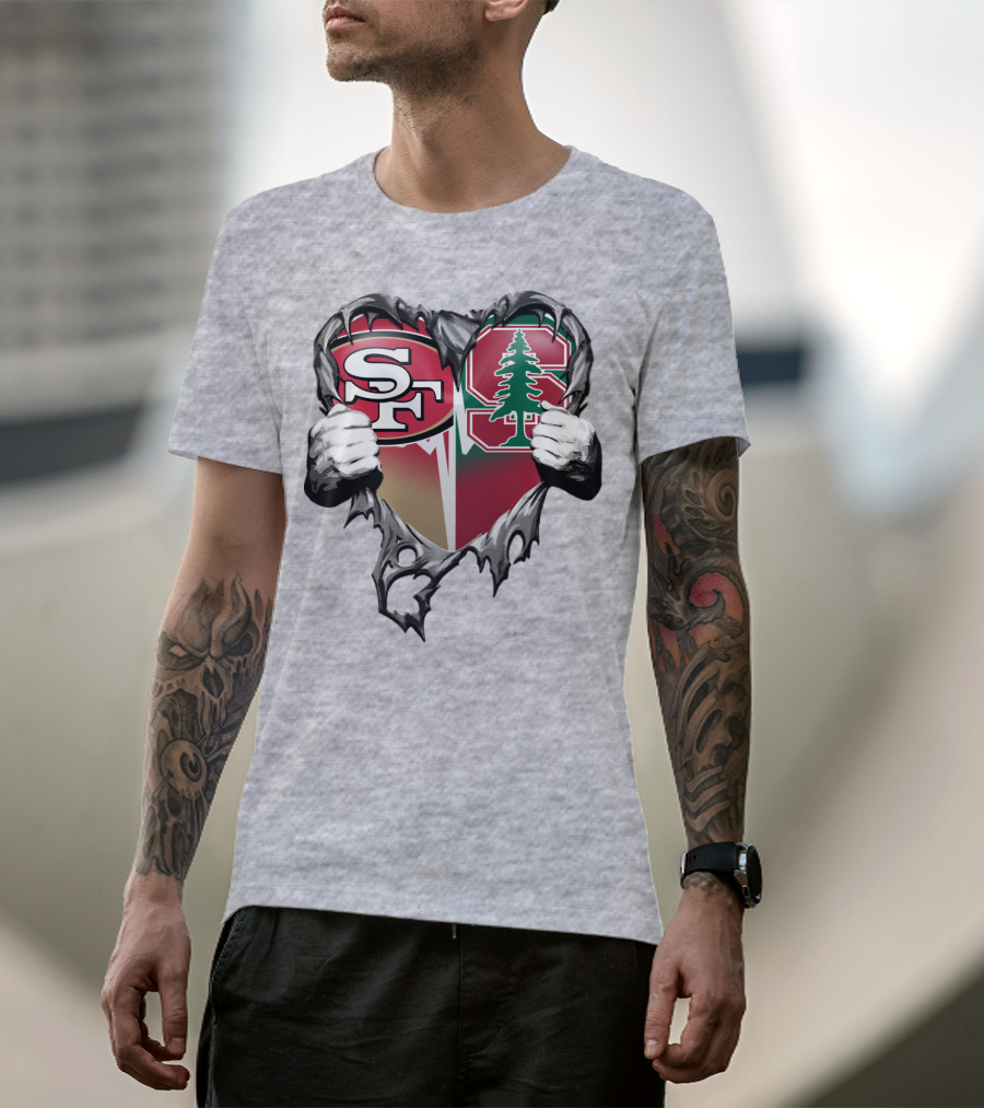 San Francisco 49ers And Stanford Cardinal Heart T-Shirt
