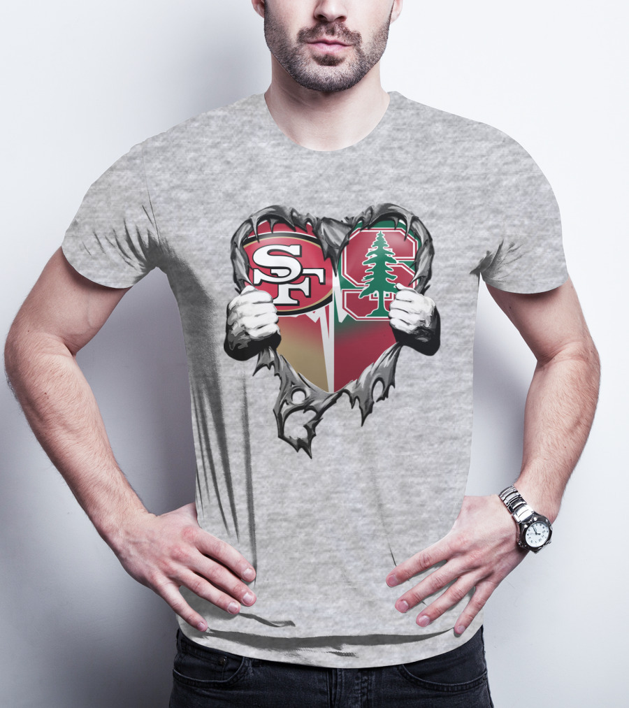 San Francisco 49ers And Stanford Cardinal Heart T-Shirt