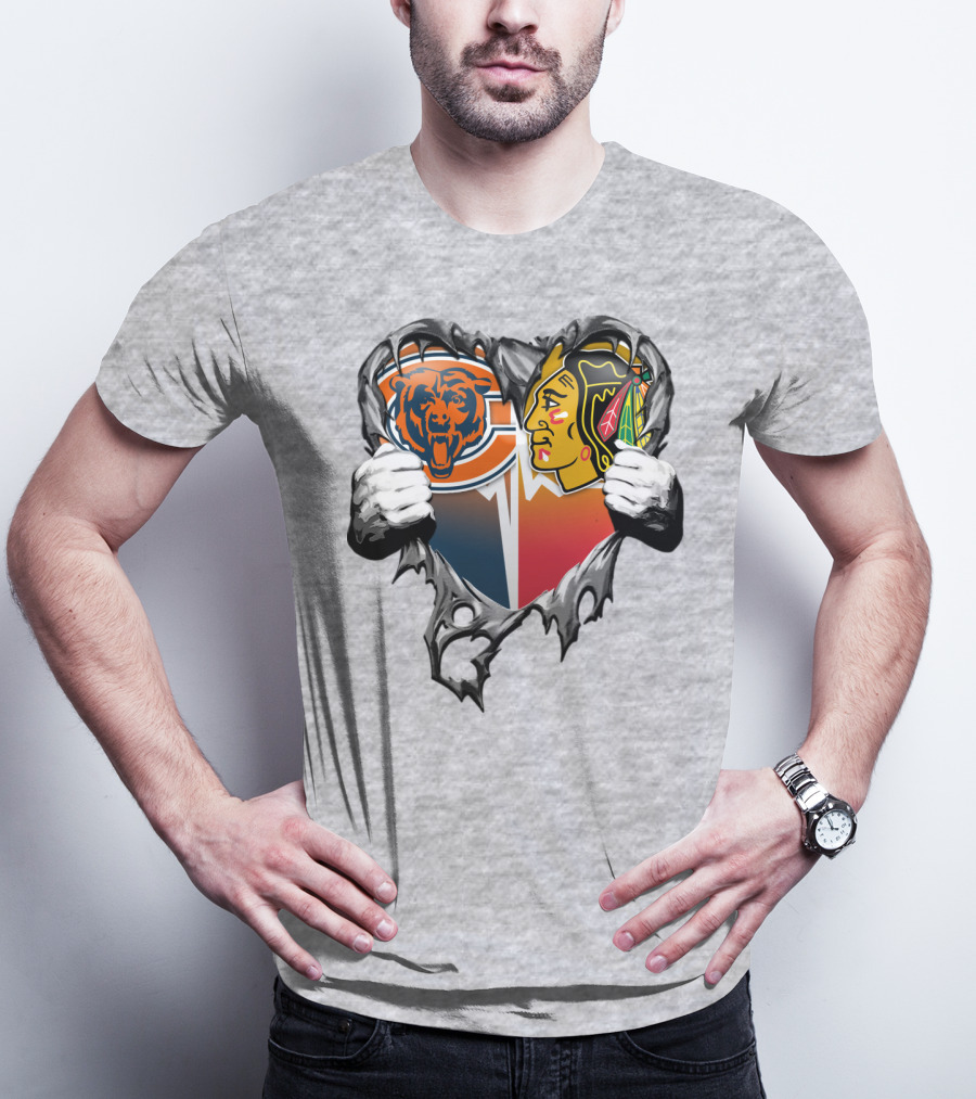 Chicago Bears And Blackhawks Heart T-Shirt