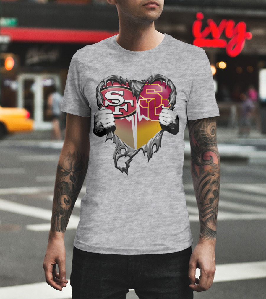 Sf Heart With Usc Trojans And San Francisco Theme T-Shirt