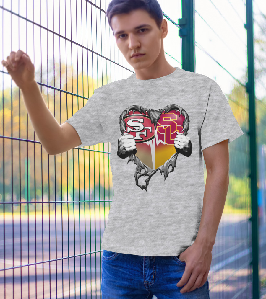 Sf Heart With Usc Trojans And San Francisco Theme T-Shirt