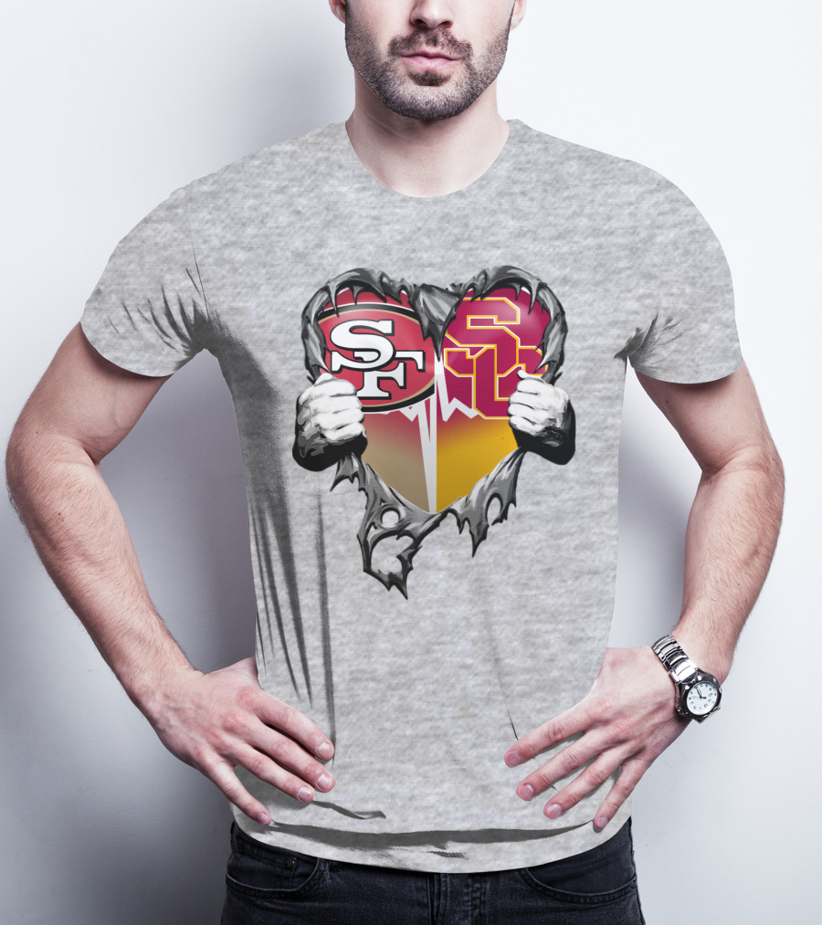 Sf Heart With Usc Trojans And San Francisco Theme T-Shirt