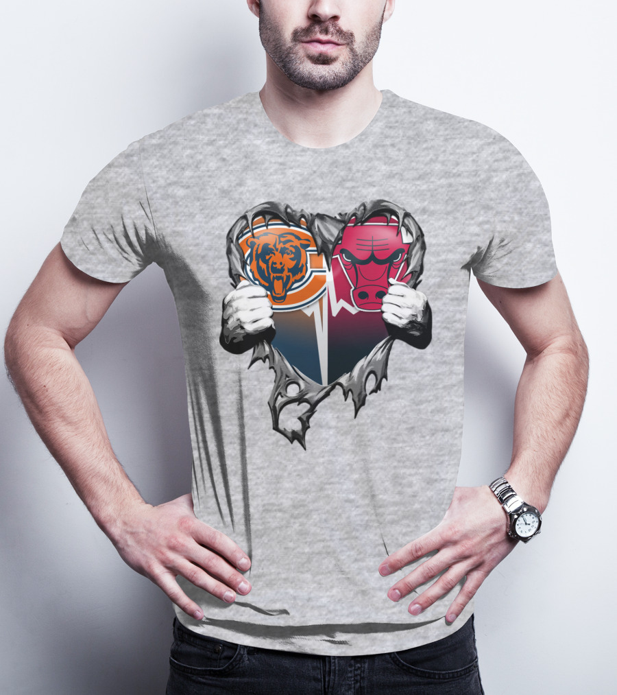 Chicago Bears And Bulls Heart Tear T-Shirt