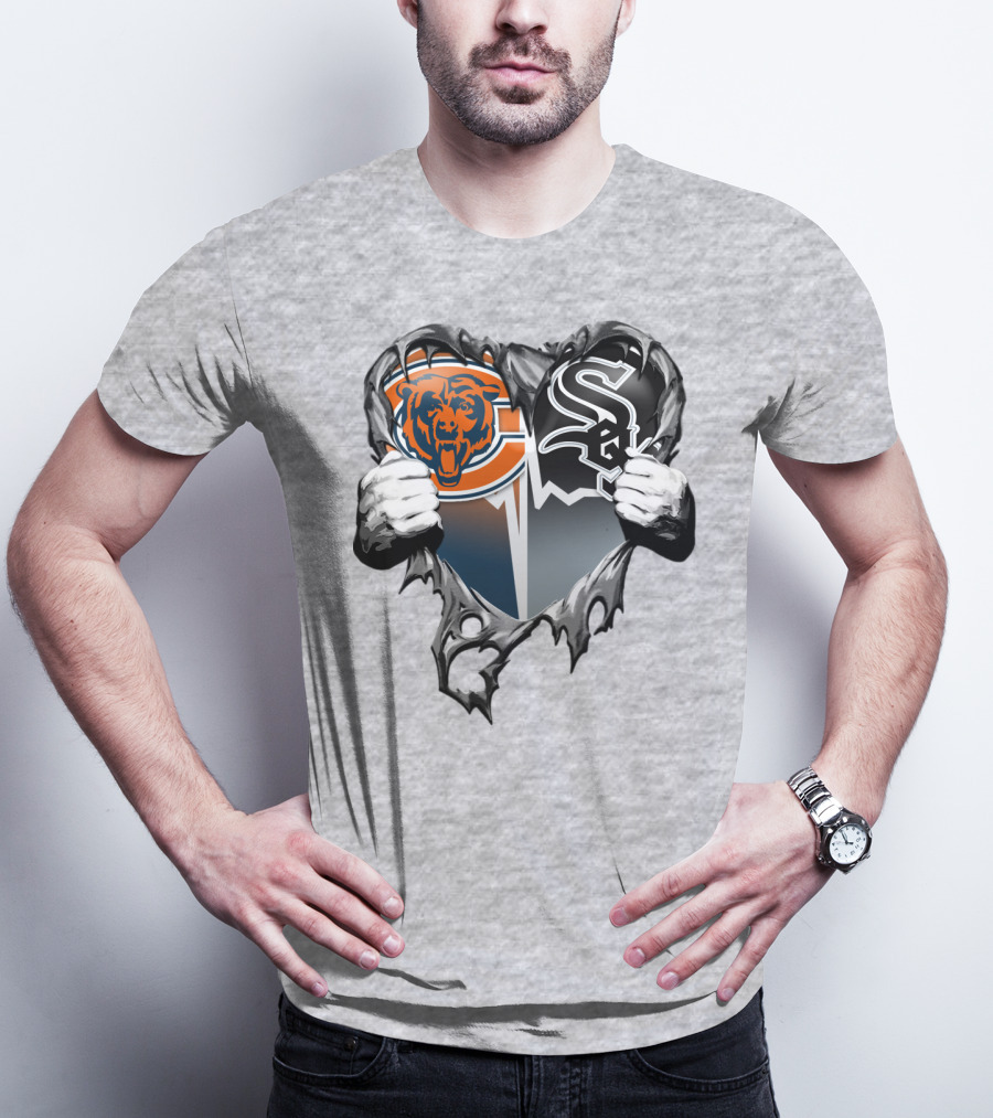 Chicago Bears And Chicago White Sox Heart Logo Xatt009 T-Shirt