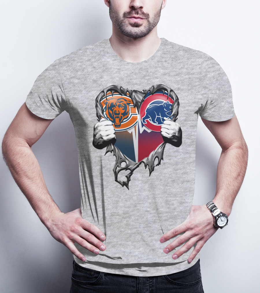 Xatt008 Chicago Bears And Cubs Heart T-Shirt
