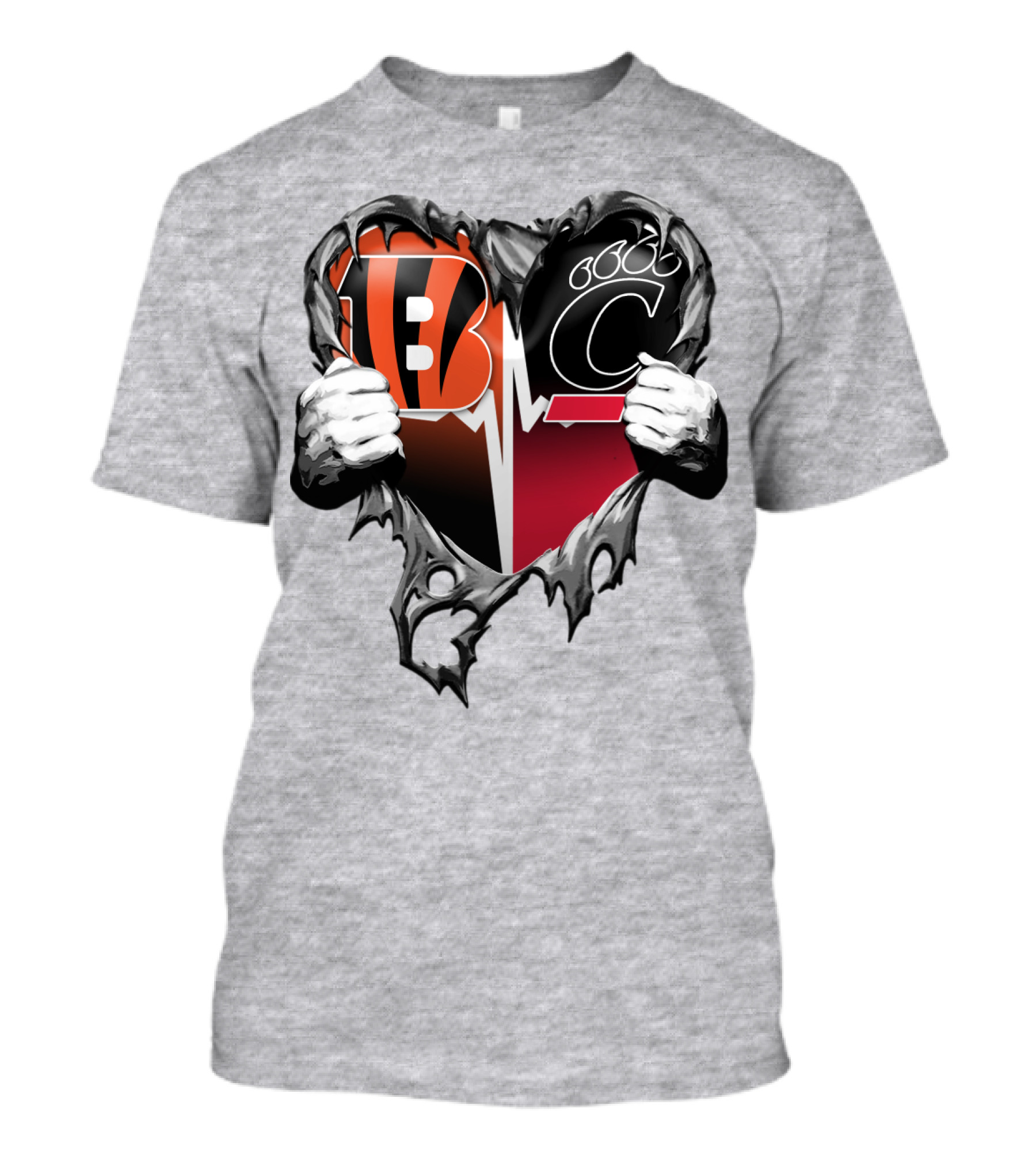 Bengals Bearcats Heartbeat Bengals Logo Bearcat Paw Cincinnati T-Shirt