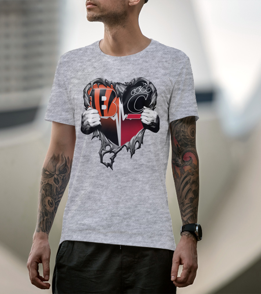 Bengals Bearcats Heartbeat Bengals Logo Bearcat Paw Cincinnati T-Shirt