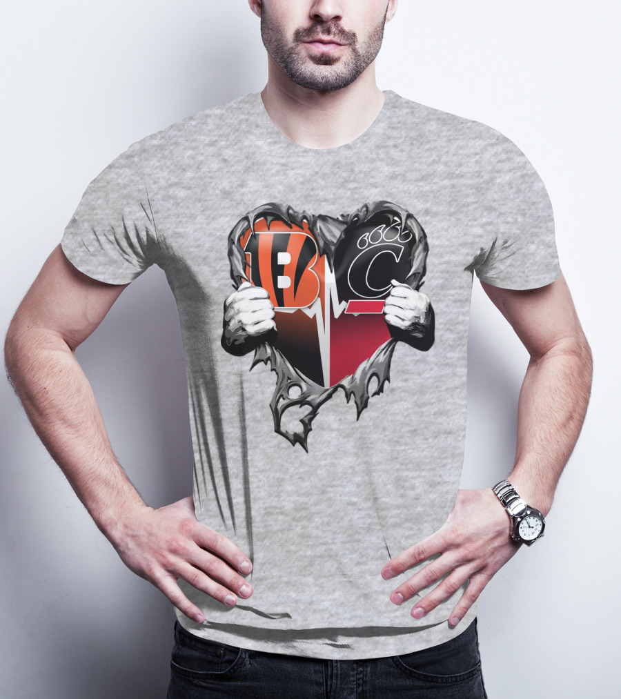 Bengals Bearcats Heartbeat Bengals Logo Bearcat Paw Cincinnati T-Shirt