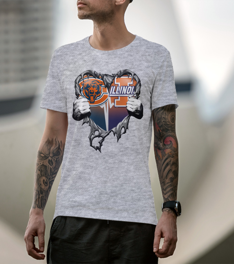 Chicago Bears Illinois Fighting Illini Heart Tear T-Shirt