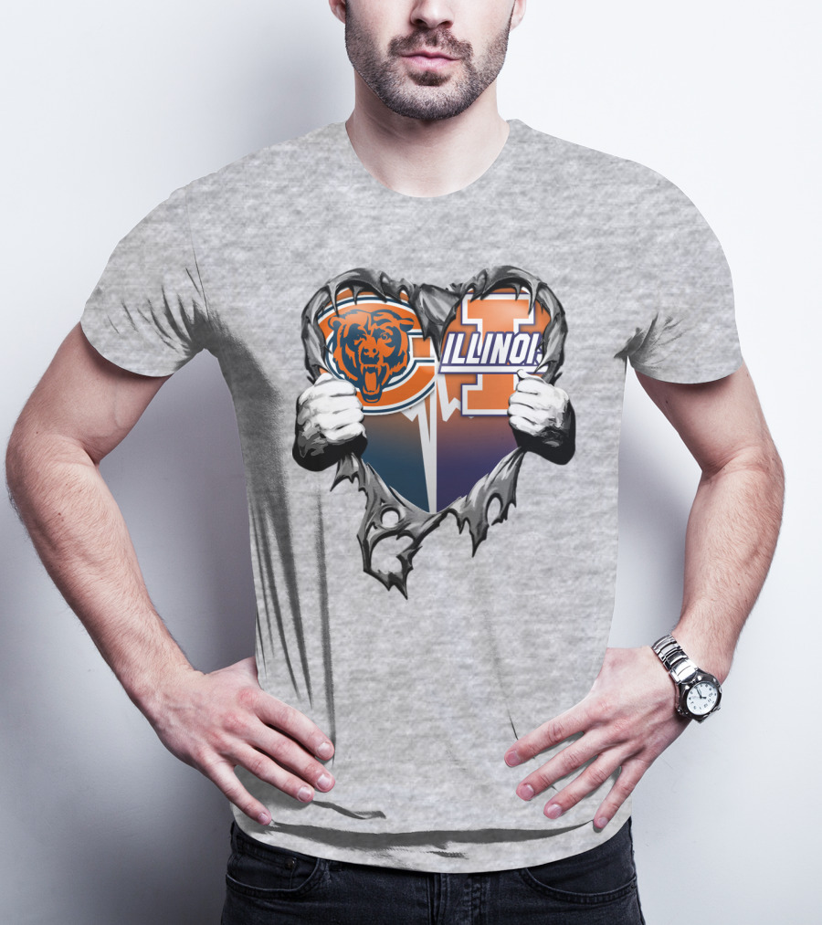 Chicago Bears Illinois Fighting Illini Heart Tear T-Shirt