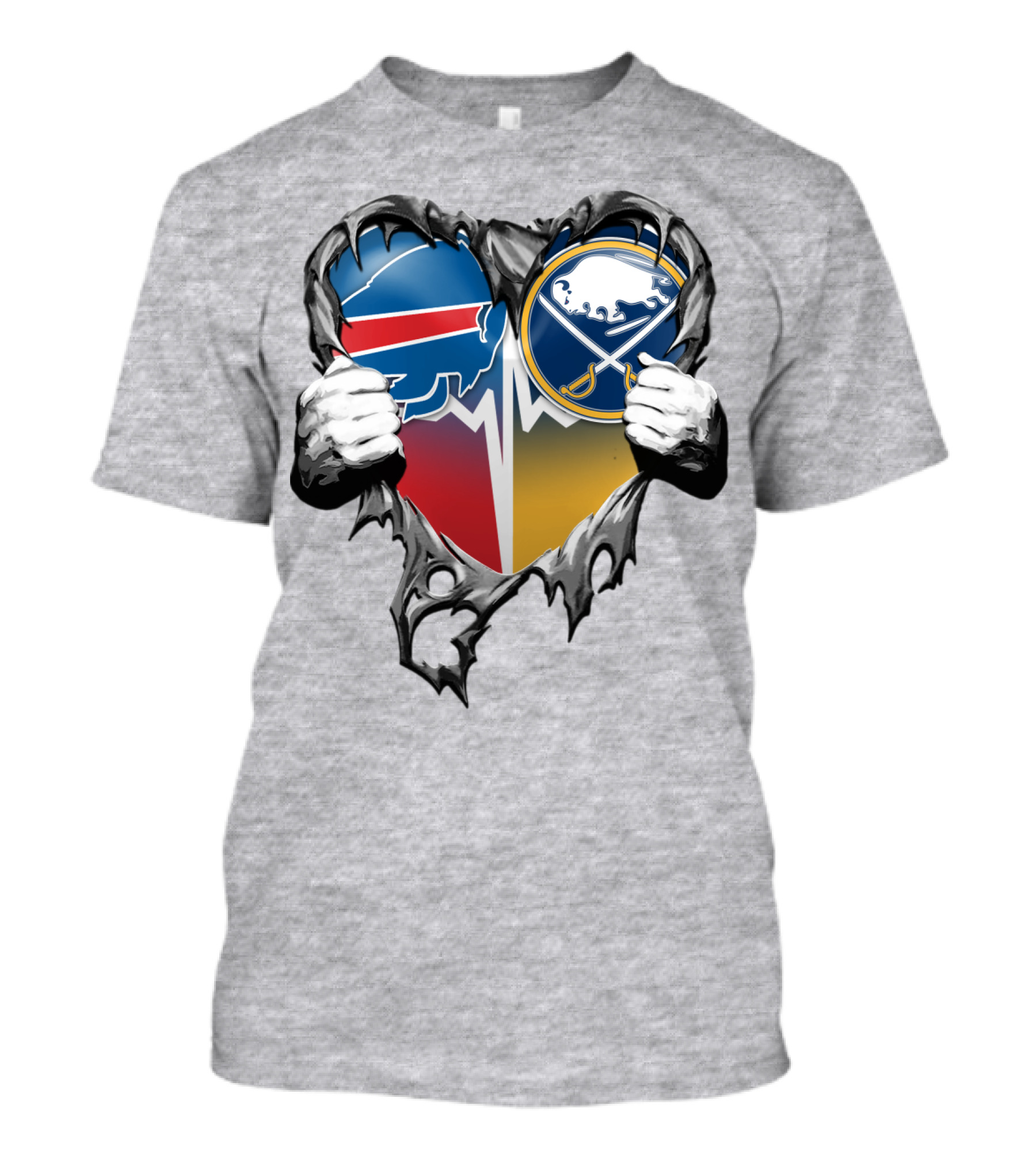 Buffalo Bills Sabres Heart Logo Fusion T-Shirt