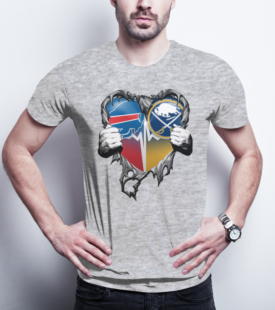 Buffalo Bills Sabres Heart Logo Fusion T-Shirt