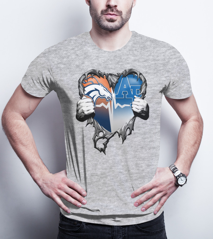 Denver Broncos Air Force Falcons Heart Rip T-Shirt