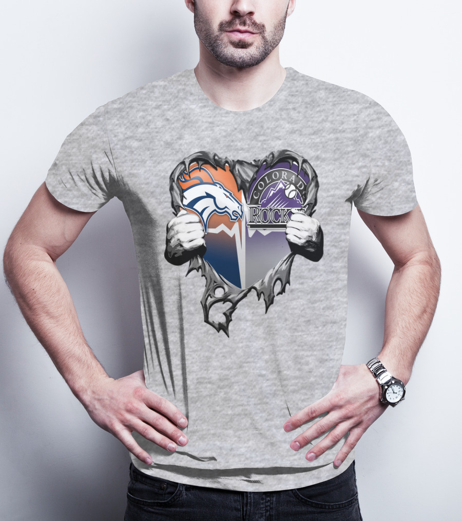 Denver Broncos Colorado Rockies Split Heart T-Shirt