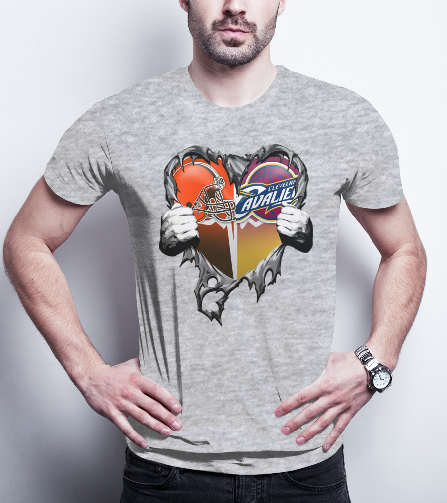 Cleveland Cavaliers Browns Heart Combination T-Shirt