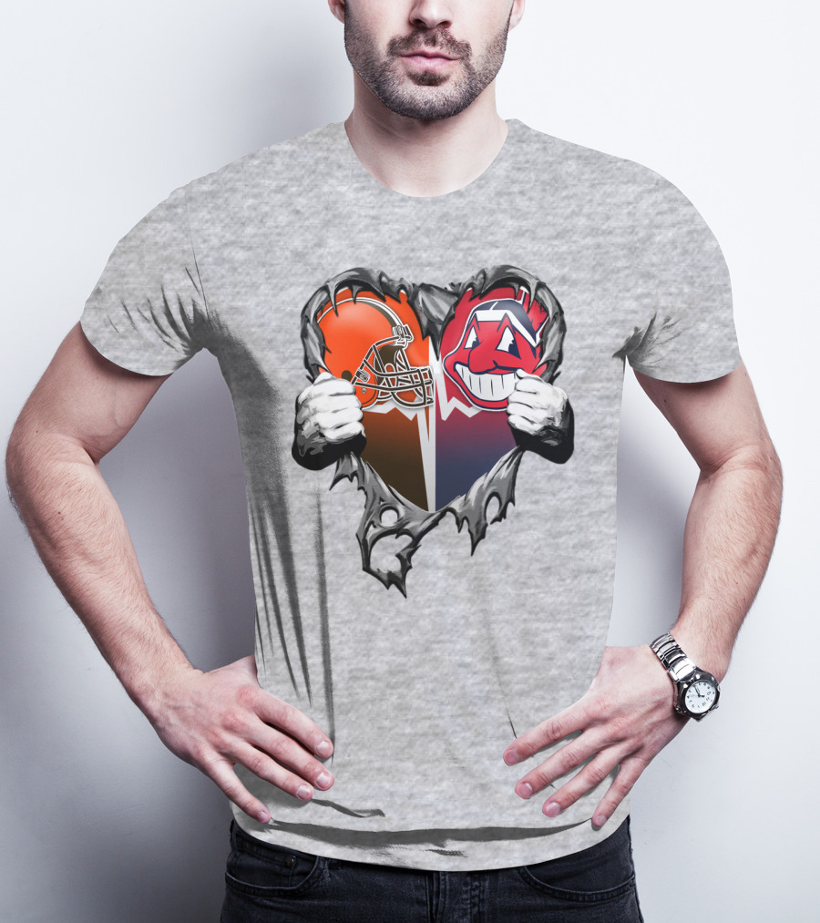 Cleveland Browns And Cleveland Indians Heart T-Shirt