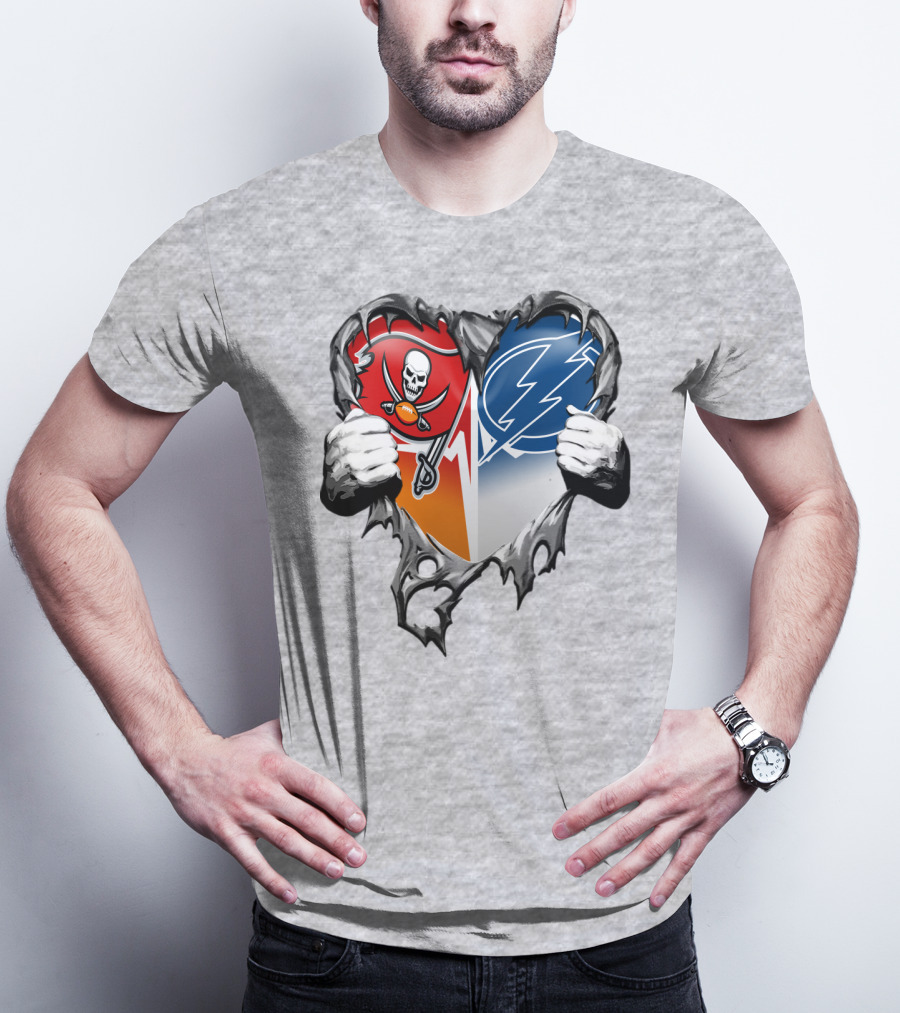 Tampa Bay Buccaneers And Tampa Bay Lightning Heart T-Shirt