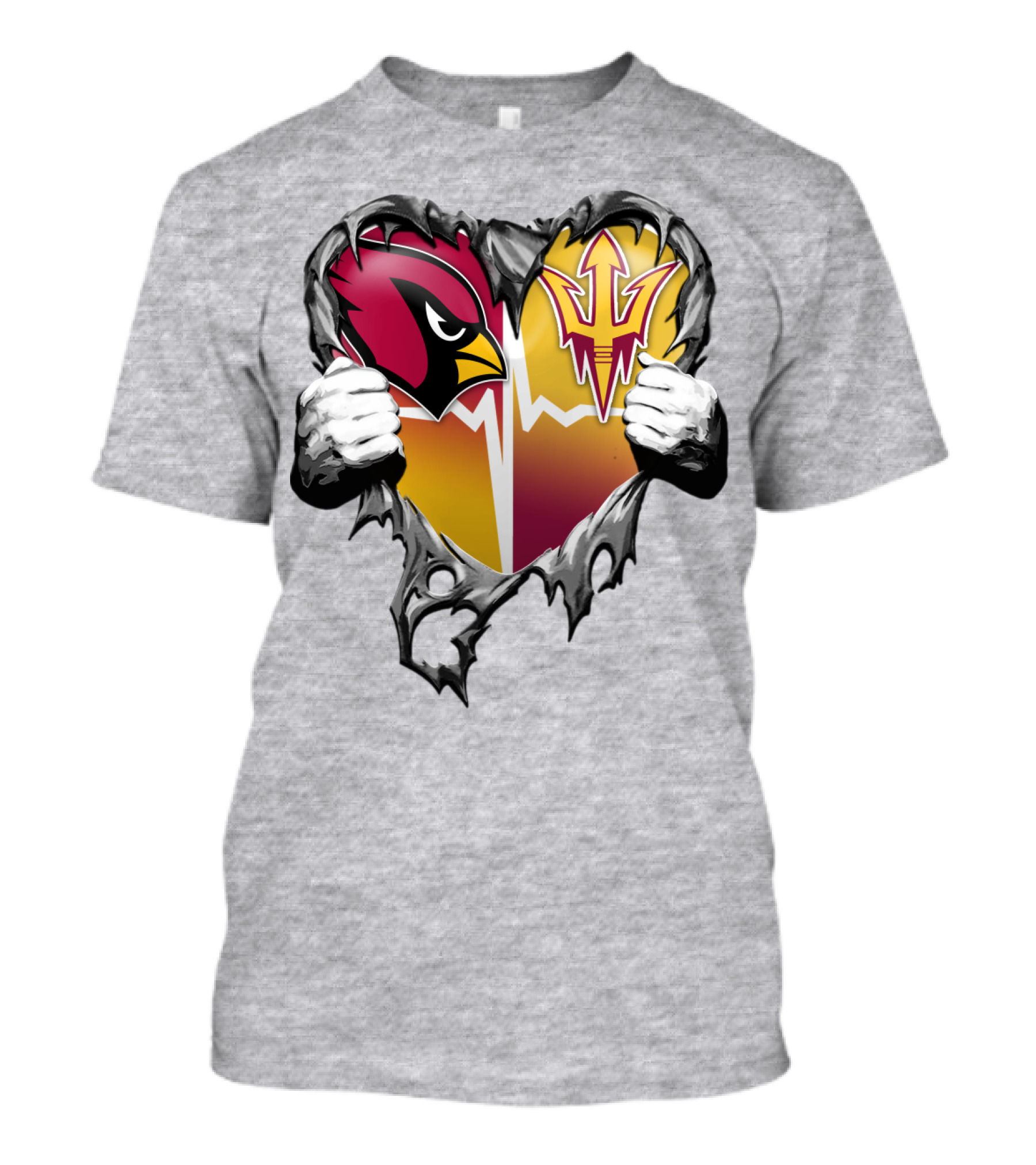 Arizona Cardinals Arizona State Sun Devils Heart Dual Allegiance T-Shirt
