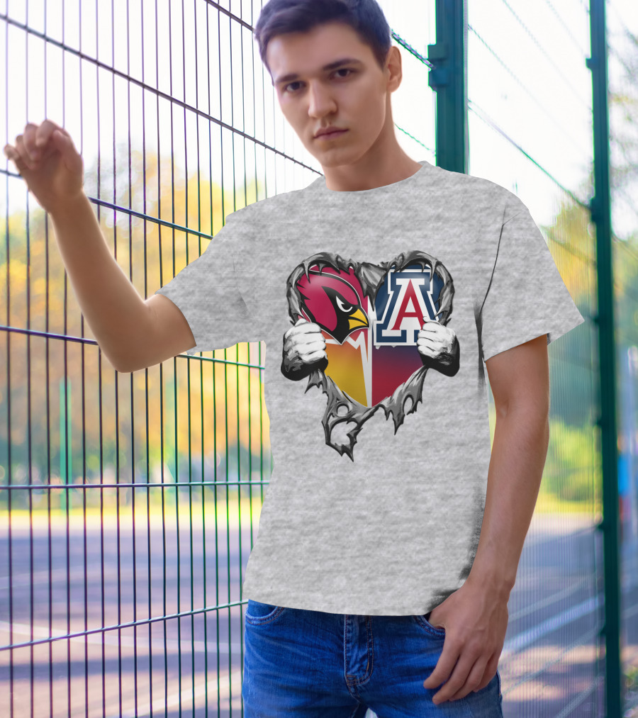 Arizona Cardinals And Arizona Wildcats Heart Tear T-Shirt