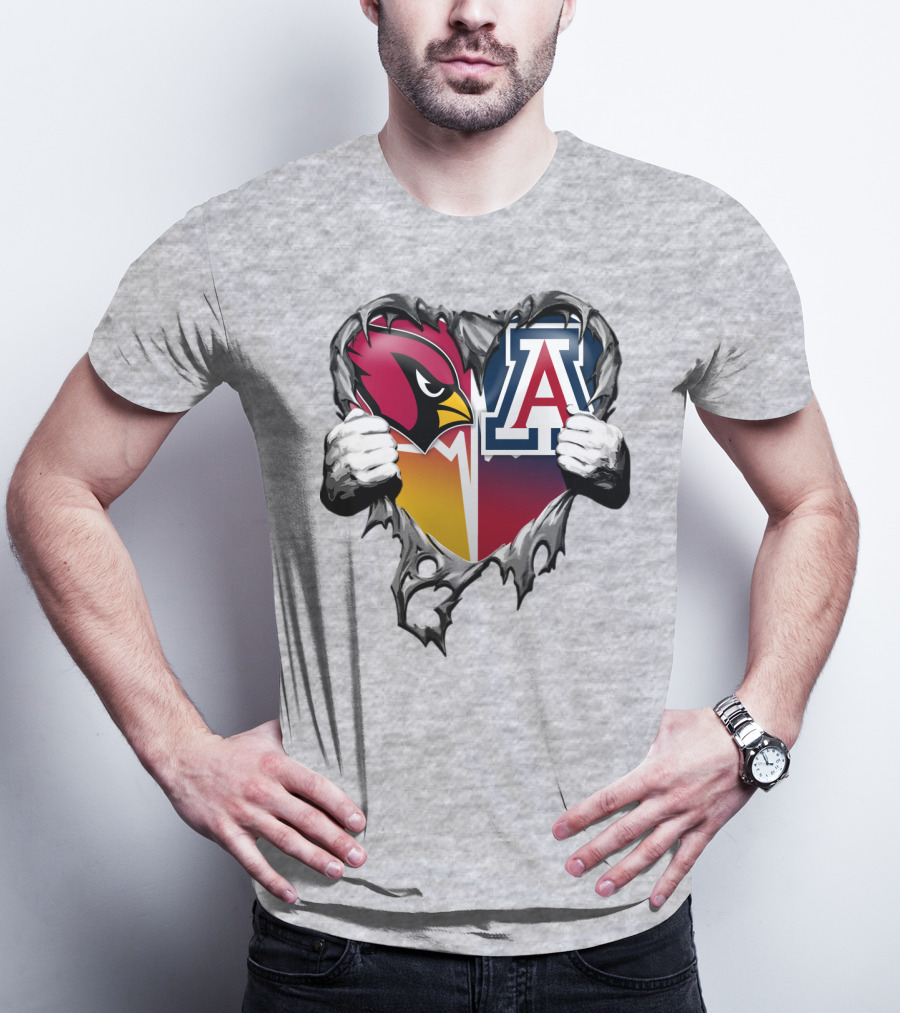 Arizona Cardinals And Arizona Wildcats Heart Tear T-Shirt
