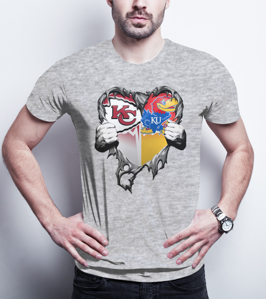 Kansas City Chiefs Jayhawks Ku Heart Tear T-Shirt