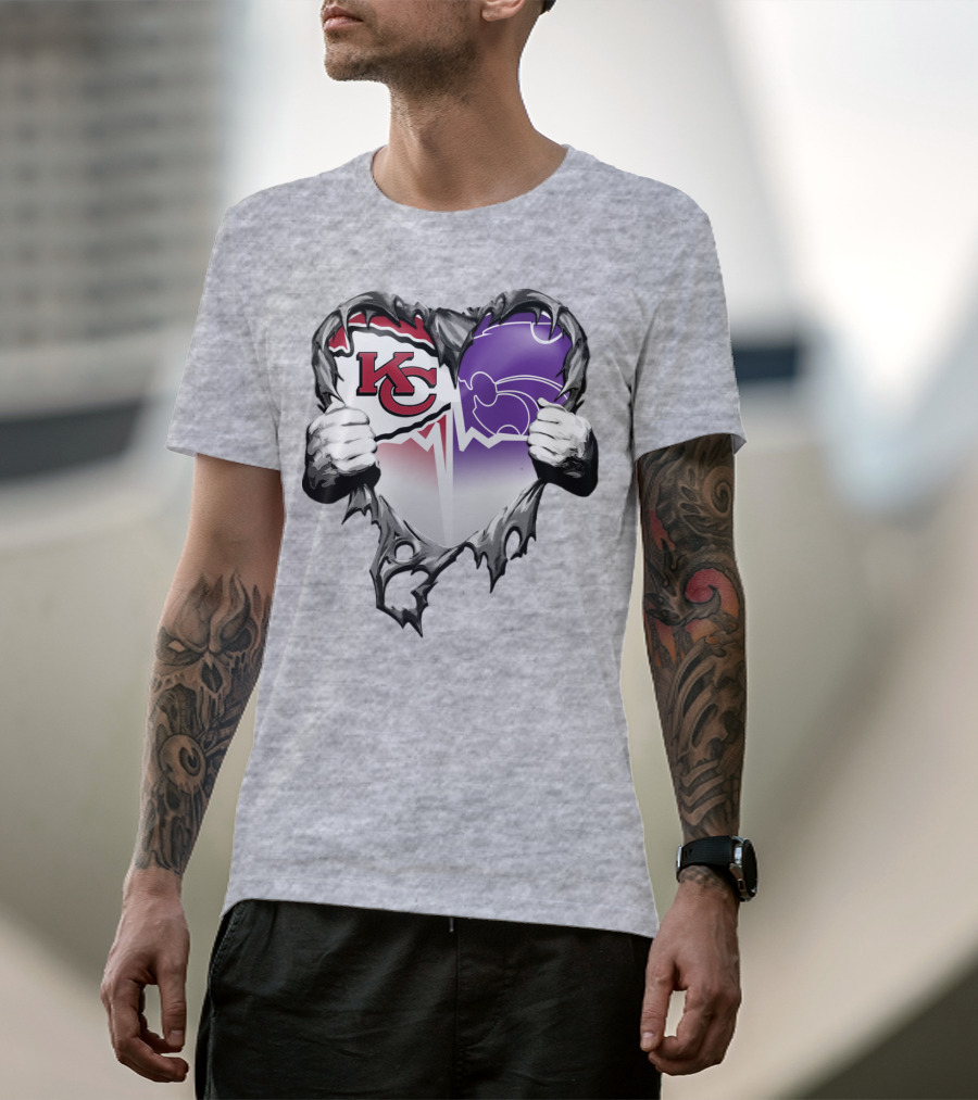 Kansas City Chiefs And Kansas State Wildcats Heart T-Shirt