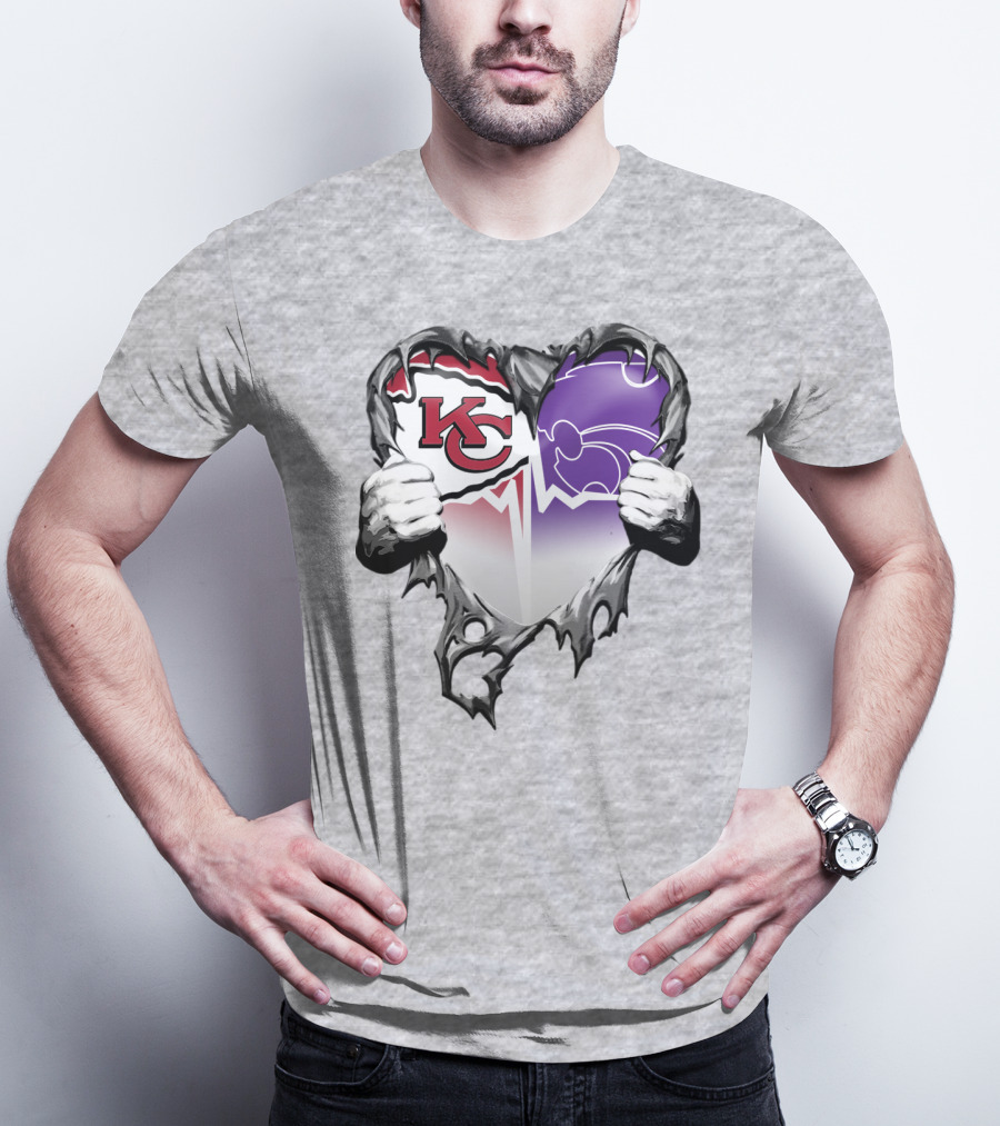 Kansas City Chiefs And Kansas State Wildcats Heart T-Shirt