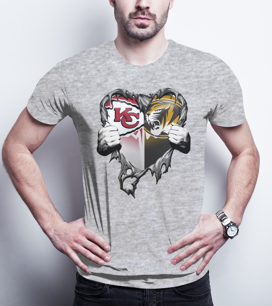 Kc Chiefs And Missouri Tigers Heart T-Shirt