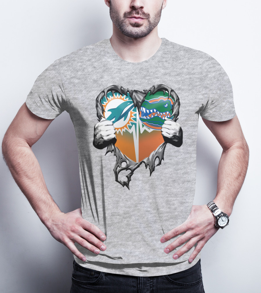Miami Dolphins Florida Gators Heart Design Xatt048 T-Shirt