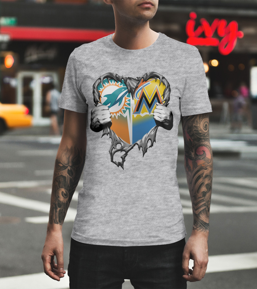 Miami Dolphins Miami Marlins Heart T-Shirt