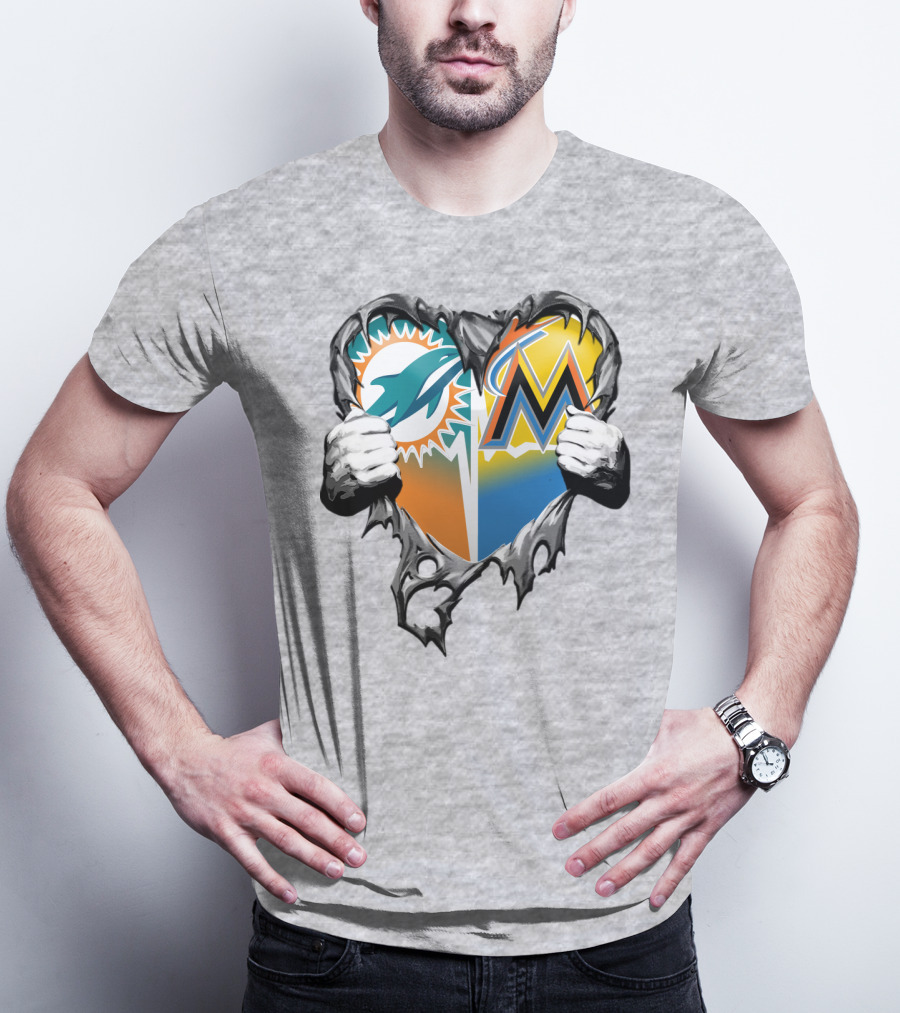 Miami Dolphins Miami Marlins Heart T-Shirt