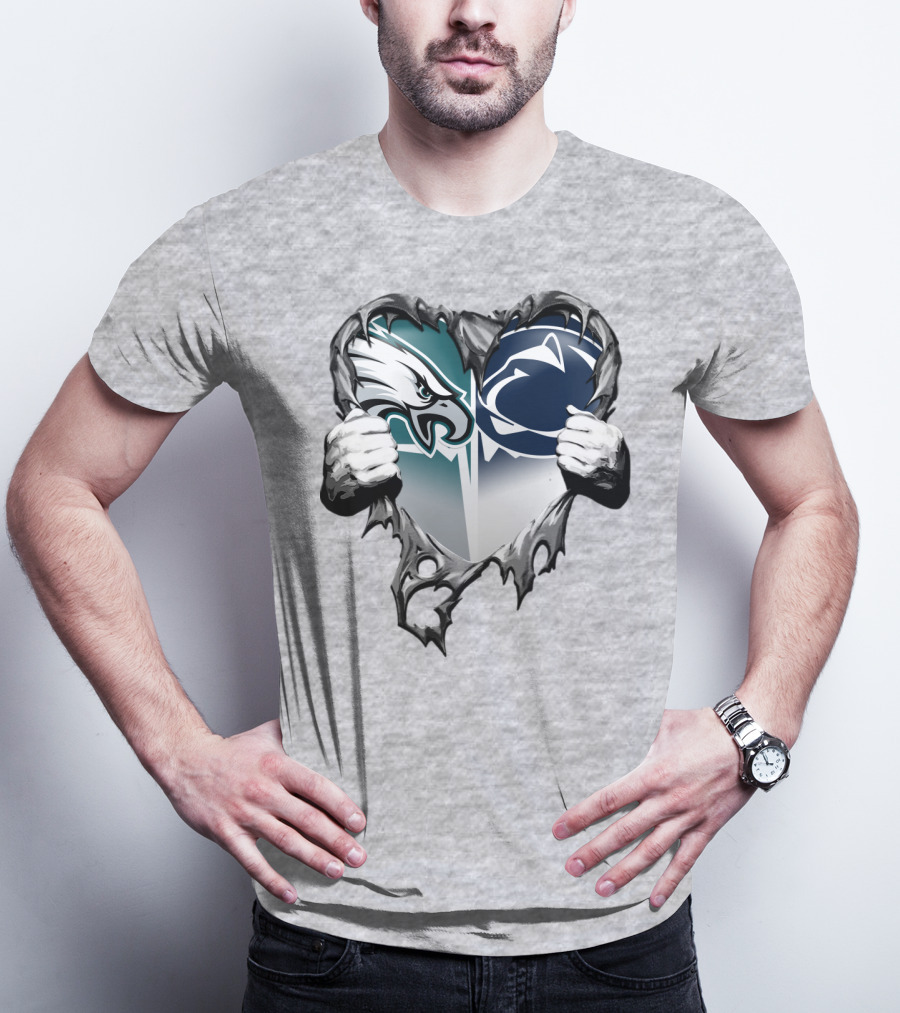 Philadelphia Eagles And Penn State Nittany Lions Heart Logo Rip Xatt053 T-Shirt